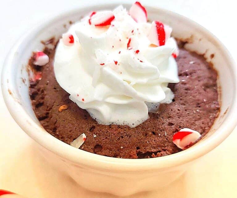 2 Minute Christmas Mug Cake: The Best Chocolate Candy Cane Cake in a Mug